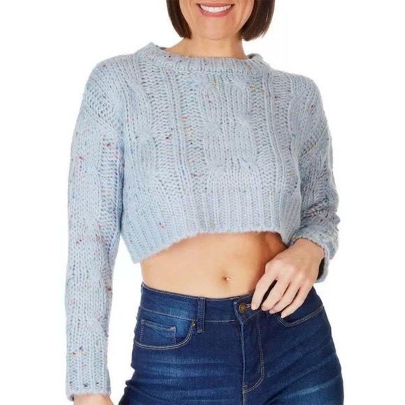 Double Zero | Sweaters | New Double Zero M Blue Fleck Cable Crop Chunky ...